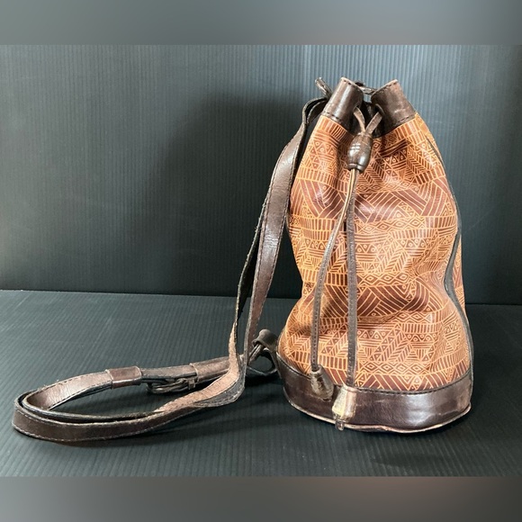 Bags | Unique Brown Leather Drawstring Bag | Poshmark